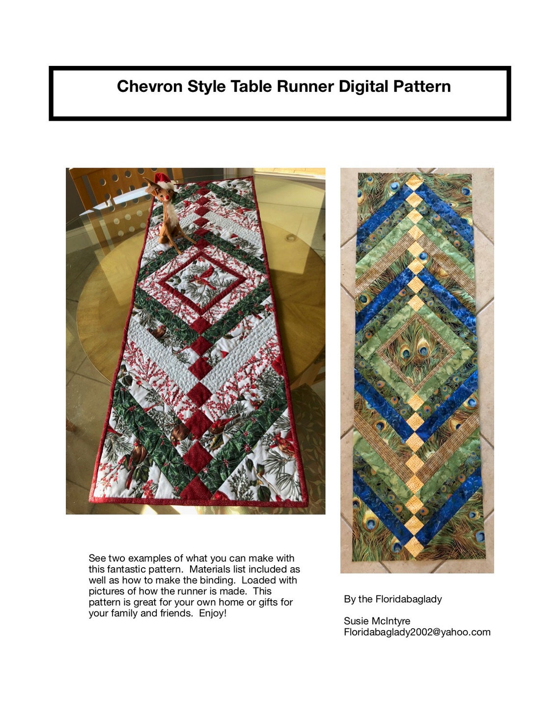 Pattern Christmas Cardinal/peacock Chevron Style Table Runner - Etsy