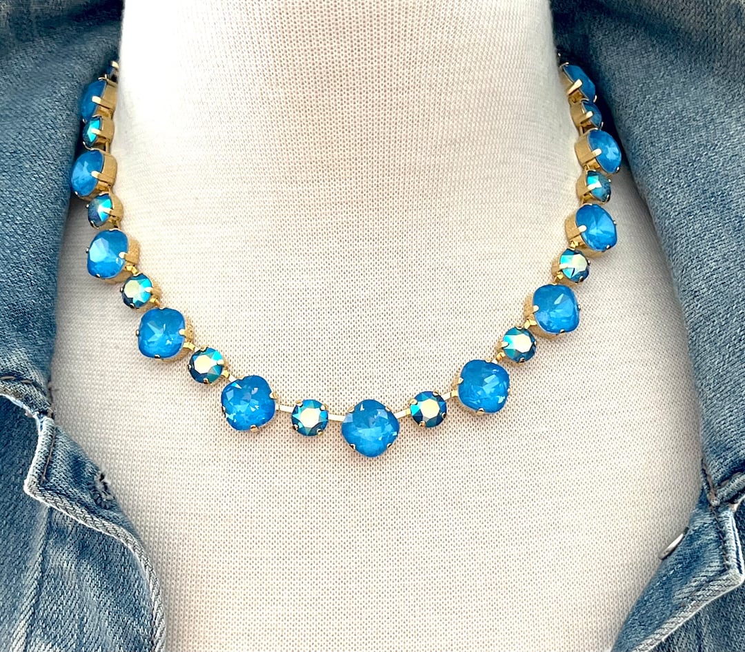 Electric Blue & AB Genuine Austrian Crystal 8mm/12mm Necklace - Etsy