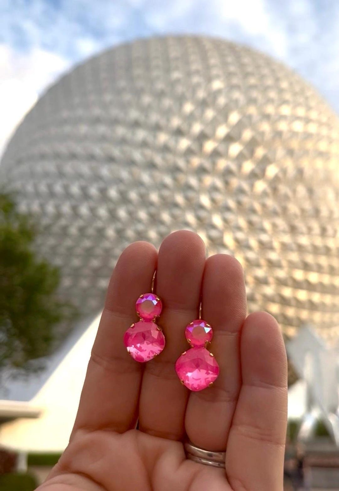 Electric Pink & Pink AB • Genuine Austrian Crystal 2 Stone Lever Back ...