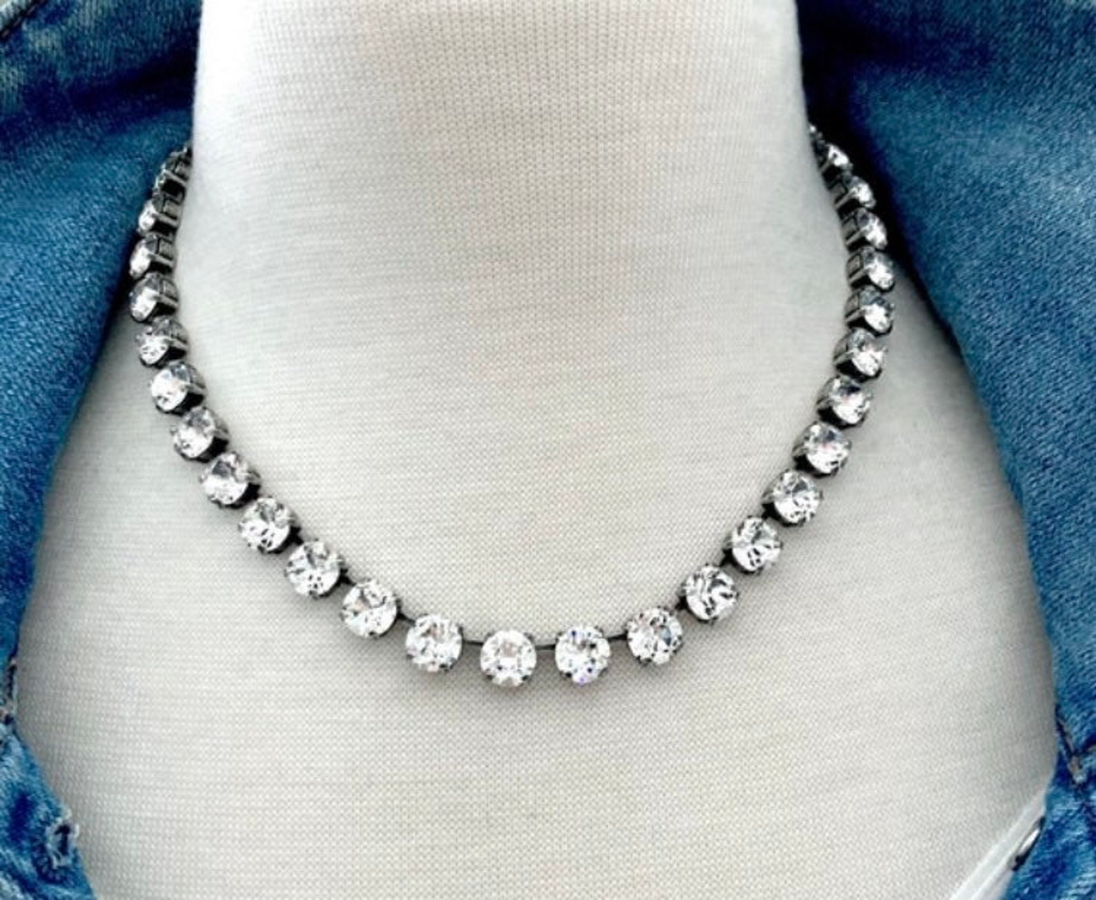 Antique Silver Twisted Rhinestone Chain Necklace Layered With an 8mm ...