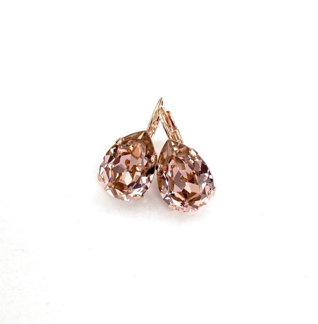 Vintage Rose 18x13mm Pera Cristal Austríaco Genuino Pendientes de ...