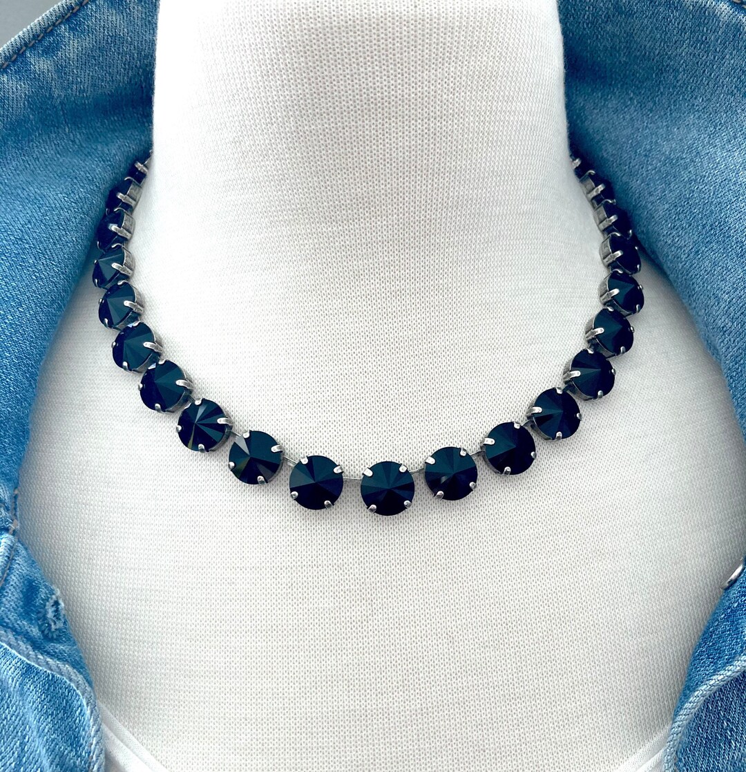 Jet Black • 12mm Genuine Crystal Necklace - Etsy