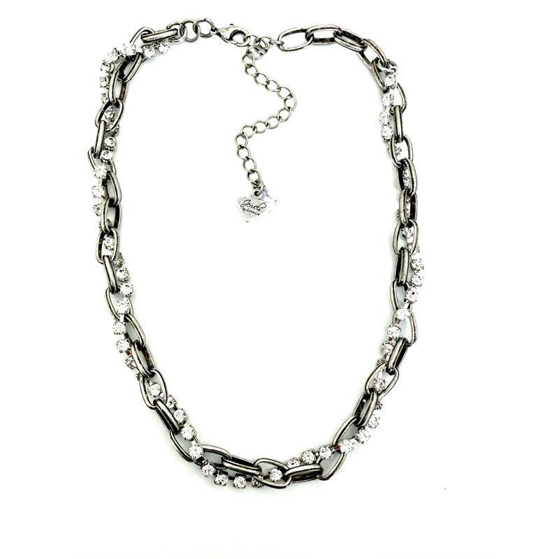Antique Silver Twisted Rhinestone Chain Necklace Layered With an 8mm ...