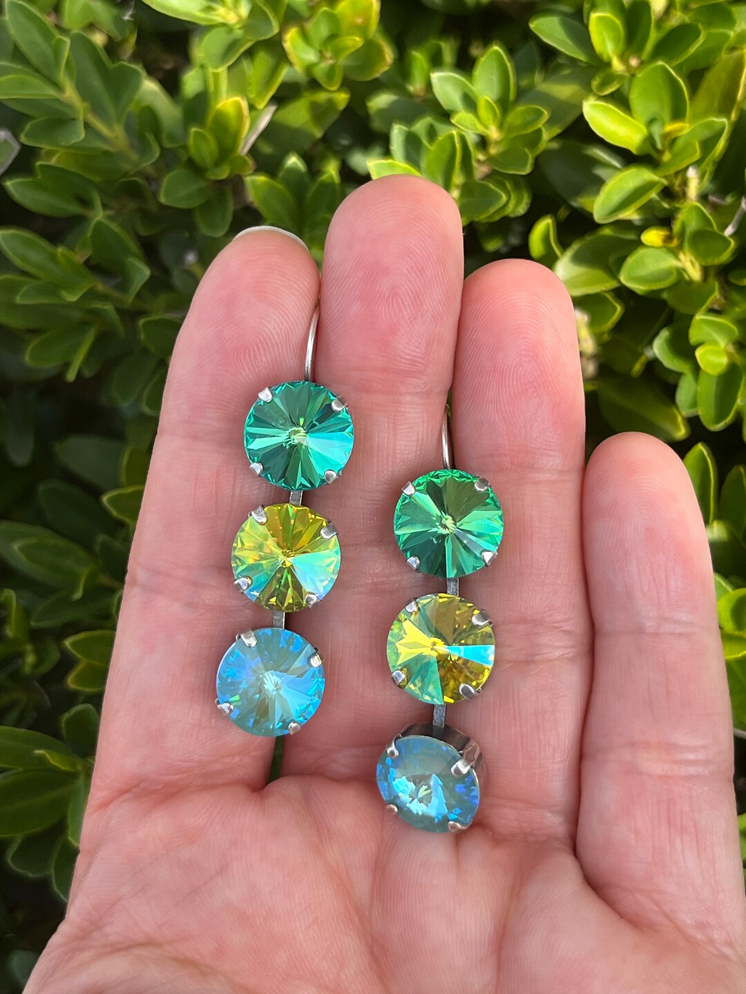 Fiji • 3 Stone 12mm Genuine Austrian Crystal Drop Earrings - Etsy