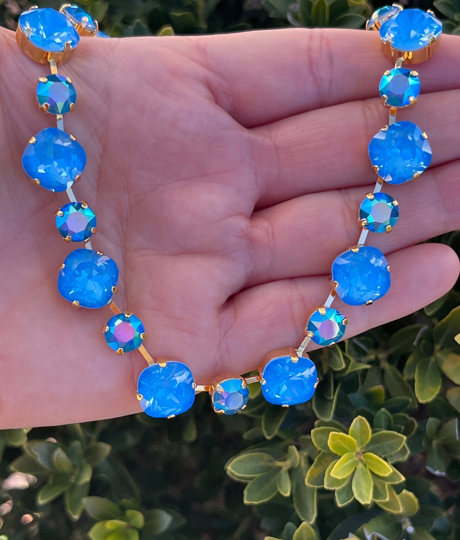 Electric Blue & AB • Genuine Austrian Crystal 8mm/12mm Necklace - Etsy