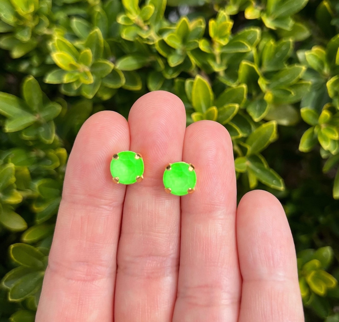 Neon Green 8mm Genuine Crystal Stud Earrings - Etsy