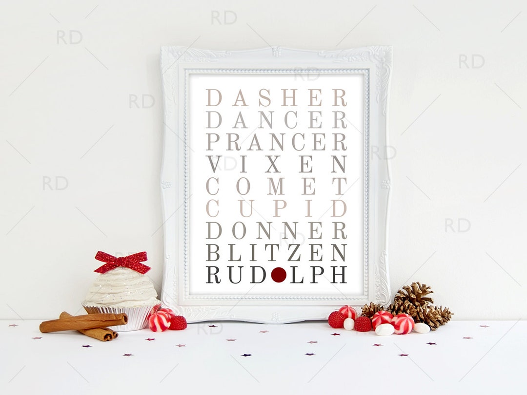 Reindeer Names Art Printable / Rudolph Wall Art / Reindeer Names Subway ...