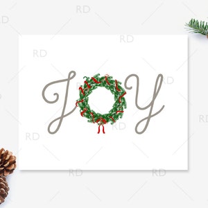 Joy - PRINTABLE Wall Art With Christmas Wreath / Holiday Printable ...