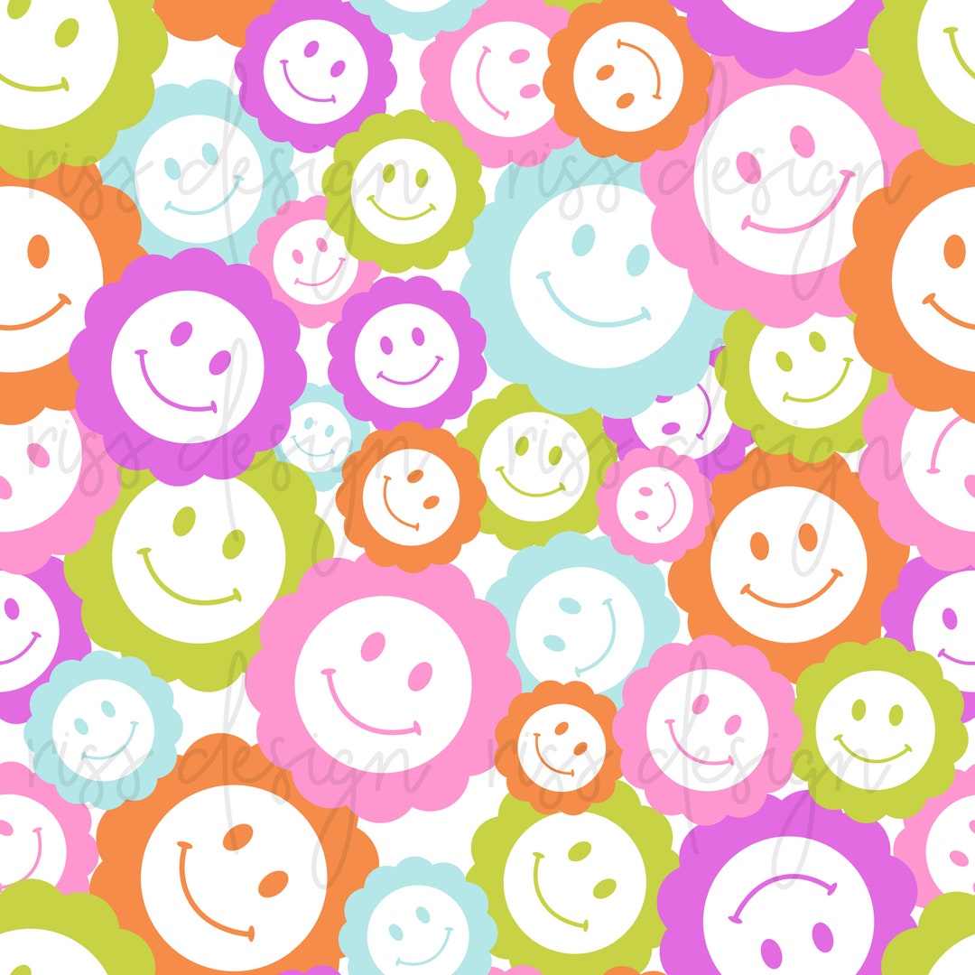 Seamless Retro Groovy Smiley Face Flower Pattern / Seamless - Etsy