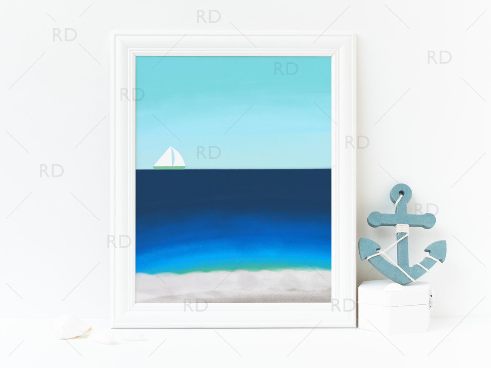 Beach Scene Painting PRINTABLE Wall Art / Hand Drawn Beach - Etsy