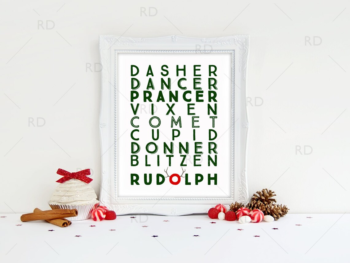 Reindeer Names Art Printable / Rudolph Wall Art / Reindeer Names Subway ...