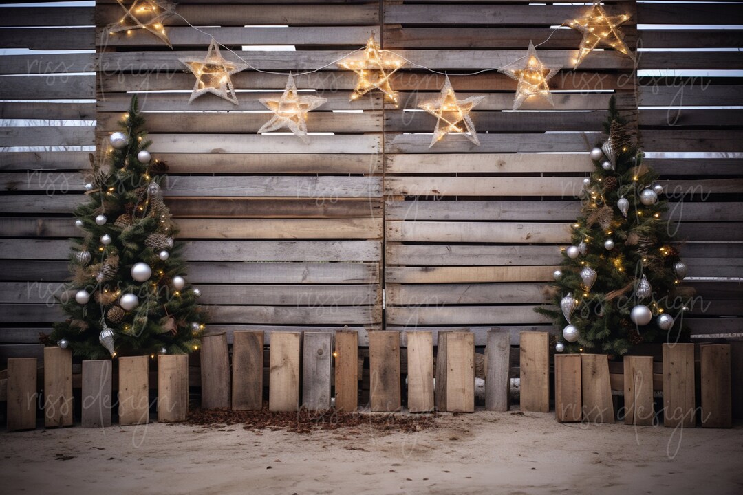 Christmas Barn With Lights and Christmas Trees Digital Backdrop ...