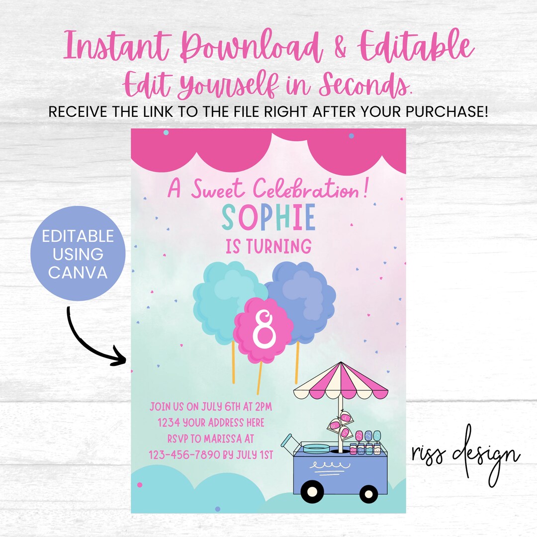Cotton Candy Themed Birthday Invitation / PRINTABLE Birthday Invitation ...