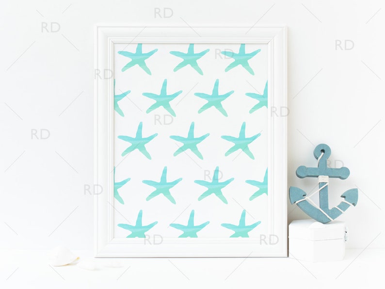 Starfish With Aqua/light Teal Watercolor Overlay - PRINTABLE Wall Art ...