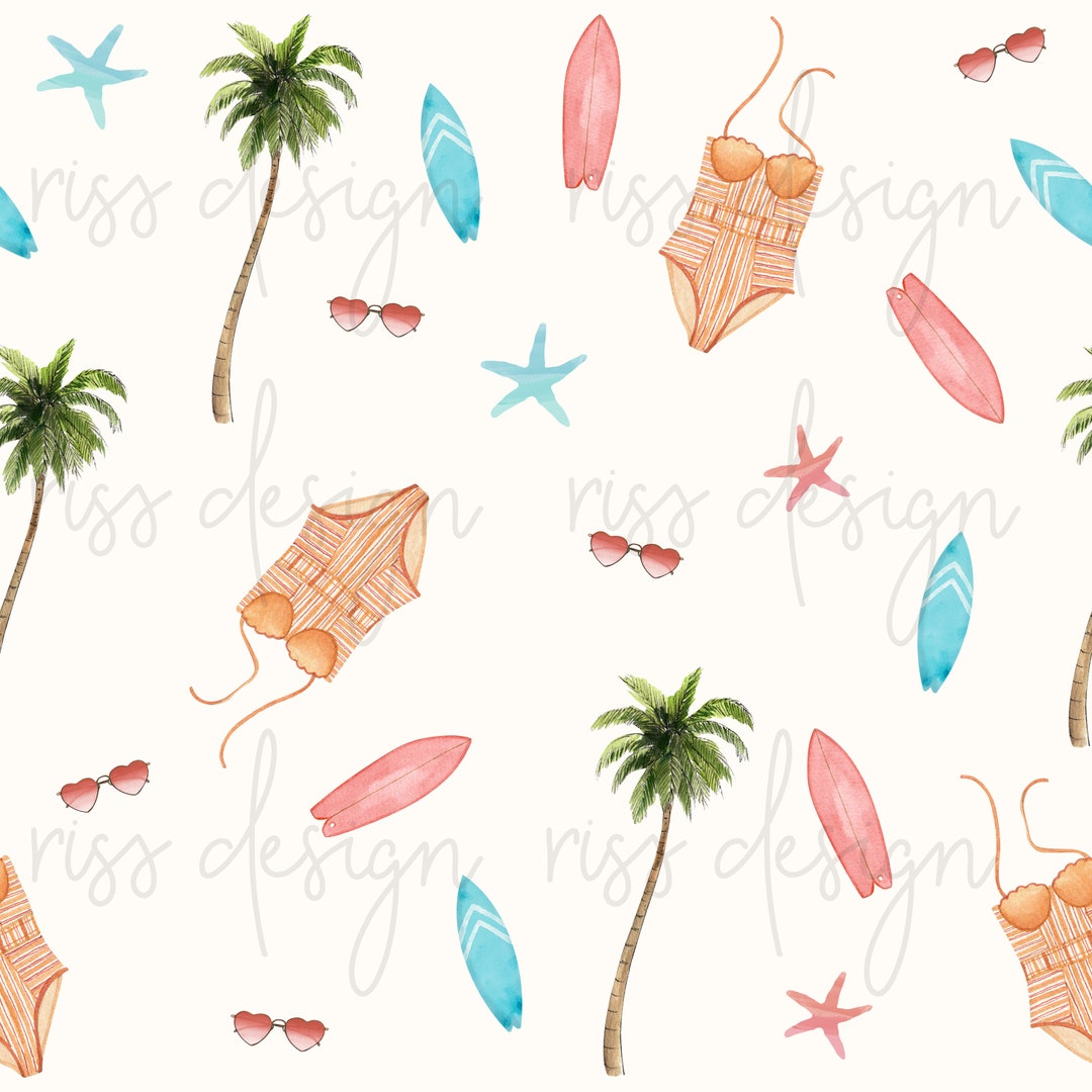 Seamless Beach Pattern / Seamless Patterns / Beach Items Seamless ...