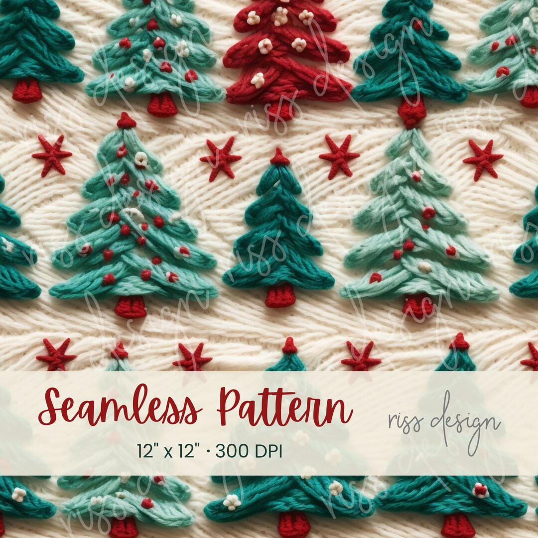 Seamless 3D Red and Green Embroidered Christmas Trees Design / 12" X 12 ...