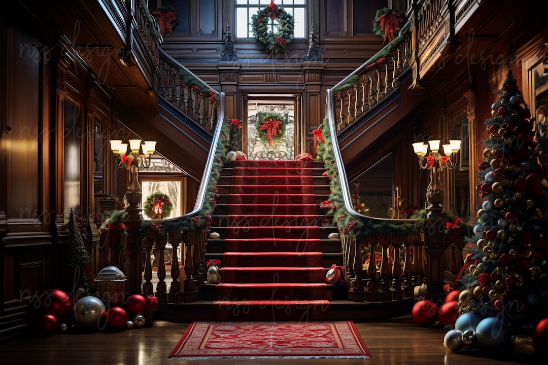 Christmas Staircase With Ornaments Digital Backdrop / Christmas Photo ...