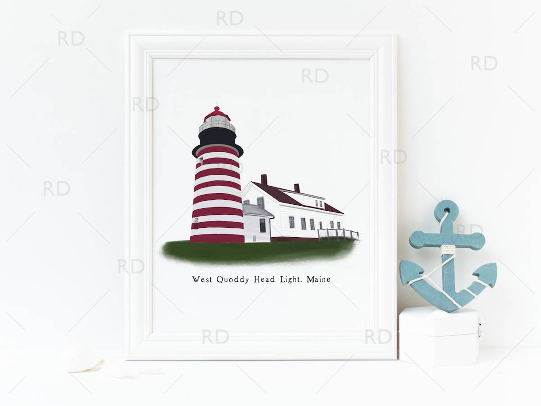 West Quoddy Head Light Maine Lighthouse - PRINTABLE Wall Art / Nautical ...