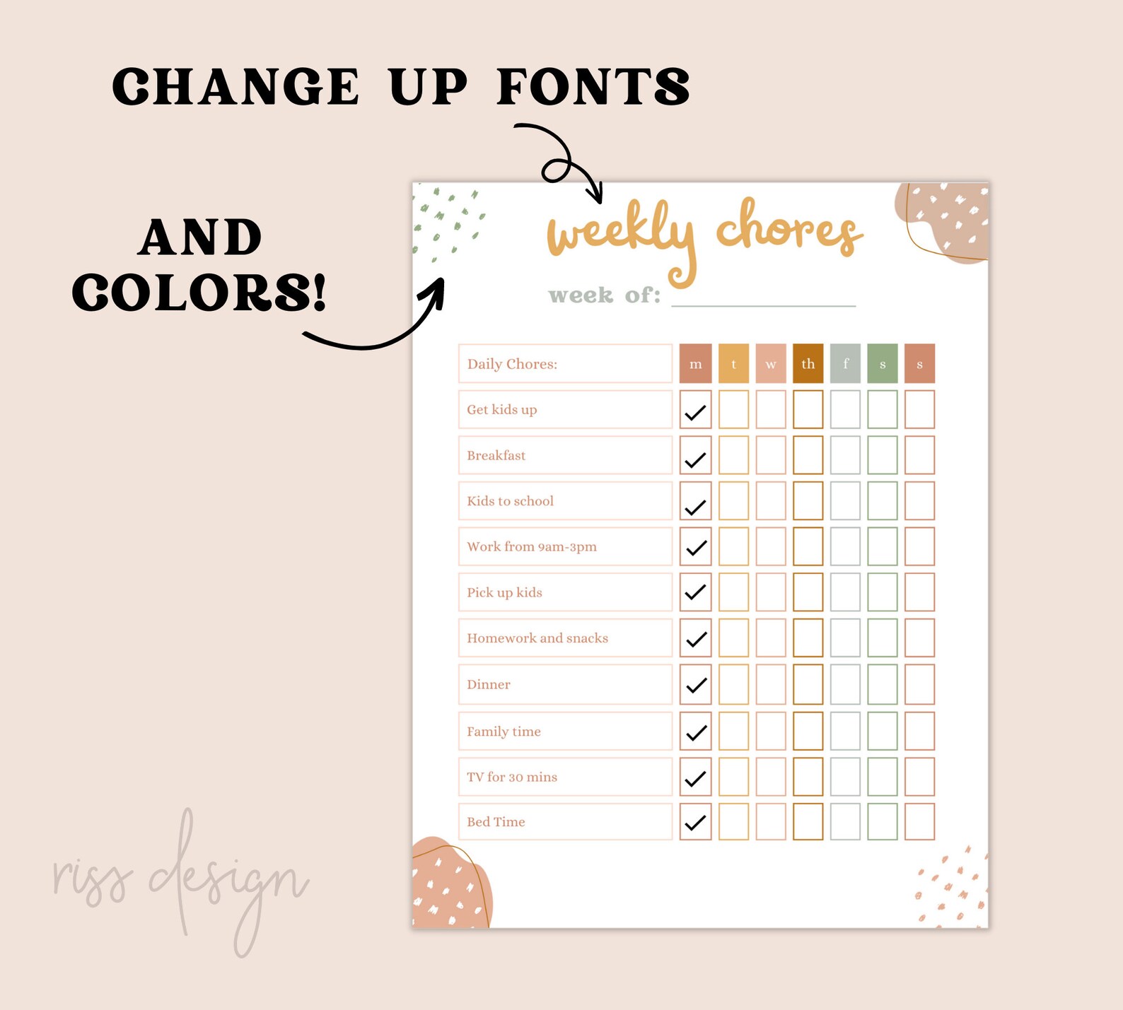 Weekly to Do List | Weekly Chore Chart | Boho Themed Chore Chart | to ...