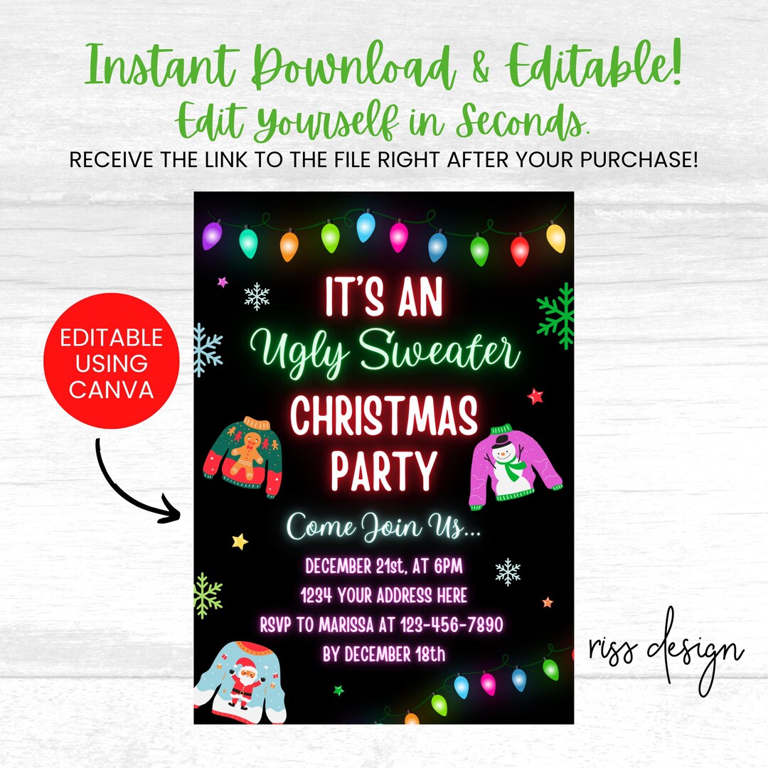 Ugly Christmas Party Themed Invitation / PRINTABLE Christmas Party ...