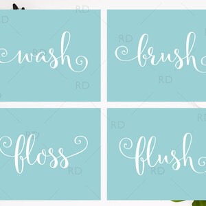 Wash Brush Floss Flush - PRINTABLE Wall Art / Bathroom Word Art ...