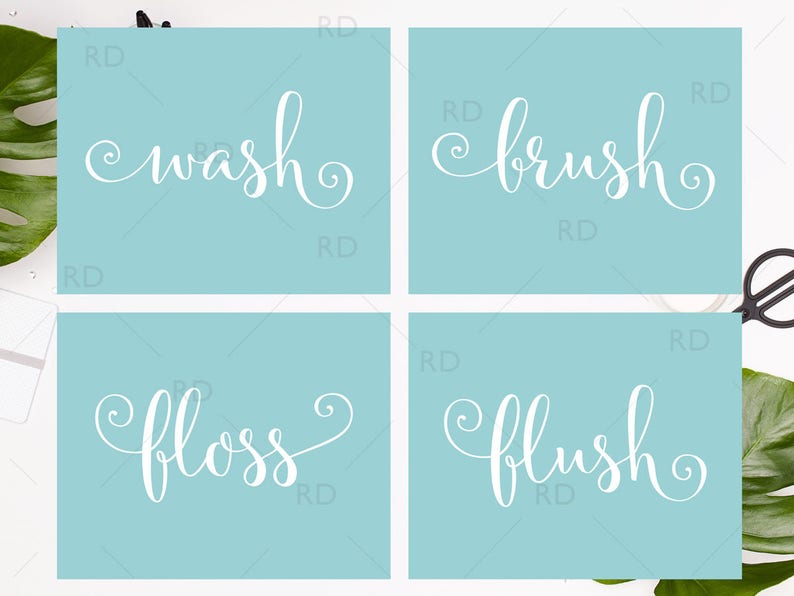 Wash Brush Floss Flush - PRINTABLE Wall Art / Bathroom Word Art ...