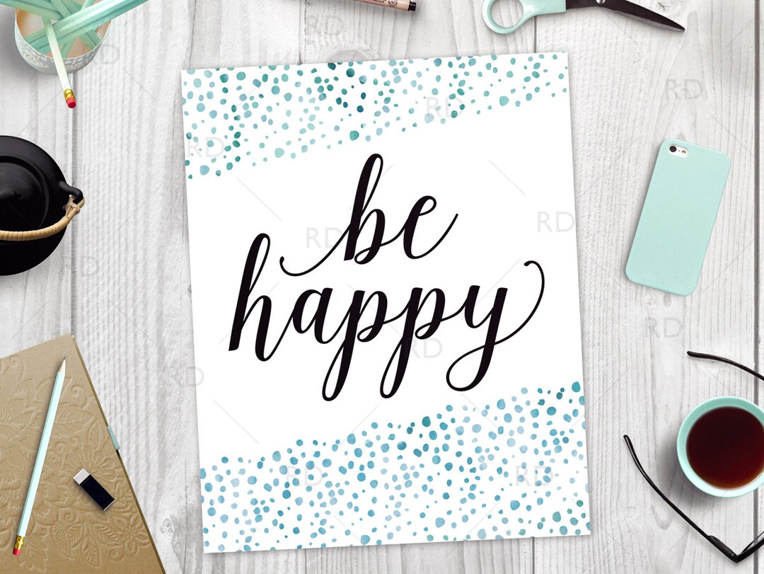 Be Happy - PRINTABLE / Wall Art / Watercolor Dots / Watercolor ...