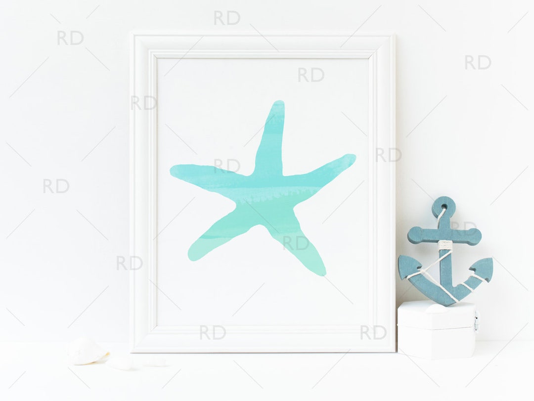 Starfish With Aqua/light Teal Watercolor Overlay - PRINTABLE Wall Art ...