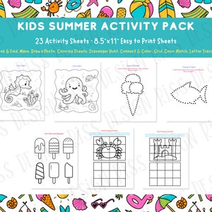 Summer Themed Activity Pack for Kids / Summer Digital Coloring Pages ...