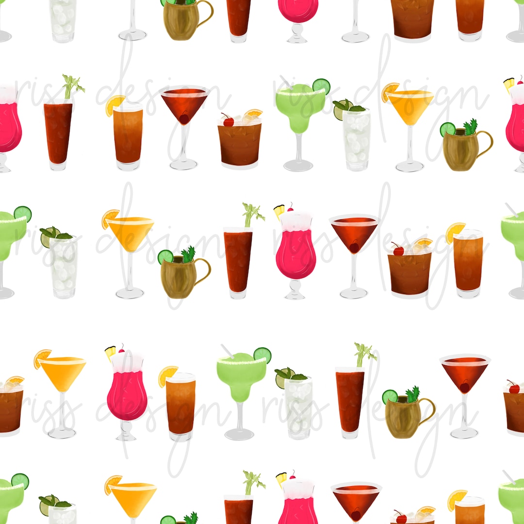Seamless Handdrawn Cocktails Pattern / Seamless Patterns / Cocktails ...
