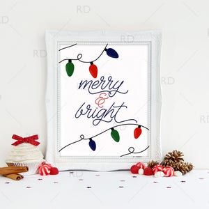 Merry and Bright - PRINTABLE Wall Art / Christmas Lights Wall Art Print ...