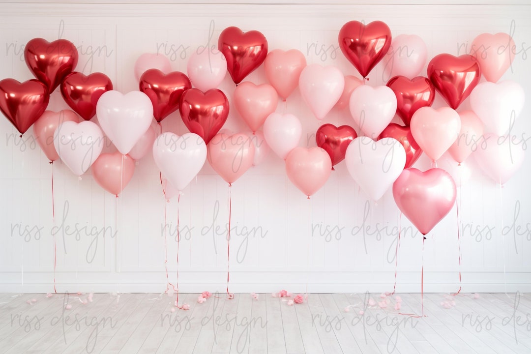 Valentine's Day Heart Balloons Digital Backdrop / Valentines Photo ...