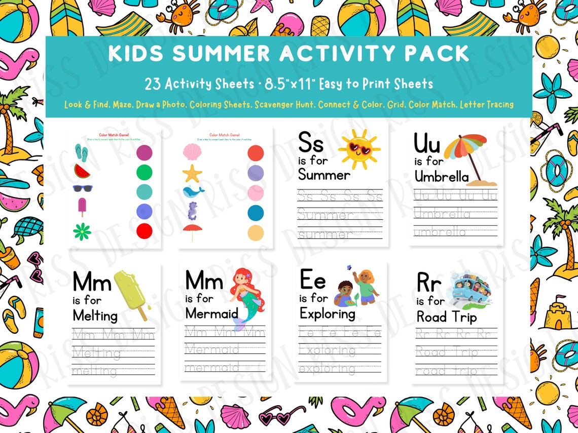Summer Themed Activity Pack for Kids / Summer Digital Coloring Pages ...