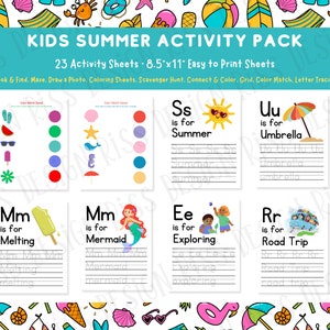 Summer Themed Activity Pack for Kids / Summer Digital Coloring Pages ...