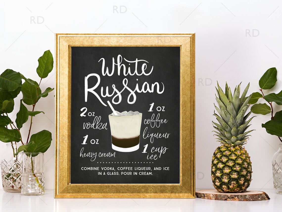 White Russian Chalkboard Cocktail With Recipe PRINTABLE Wall - Etsy