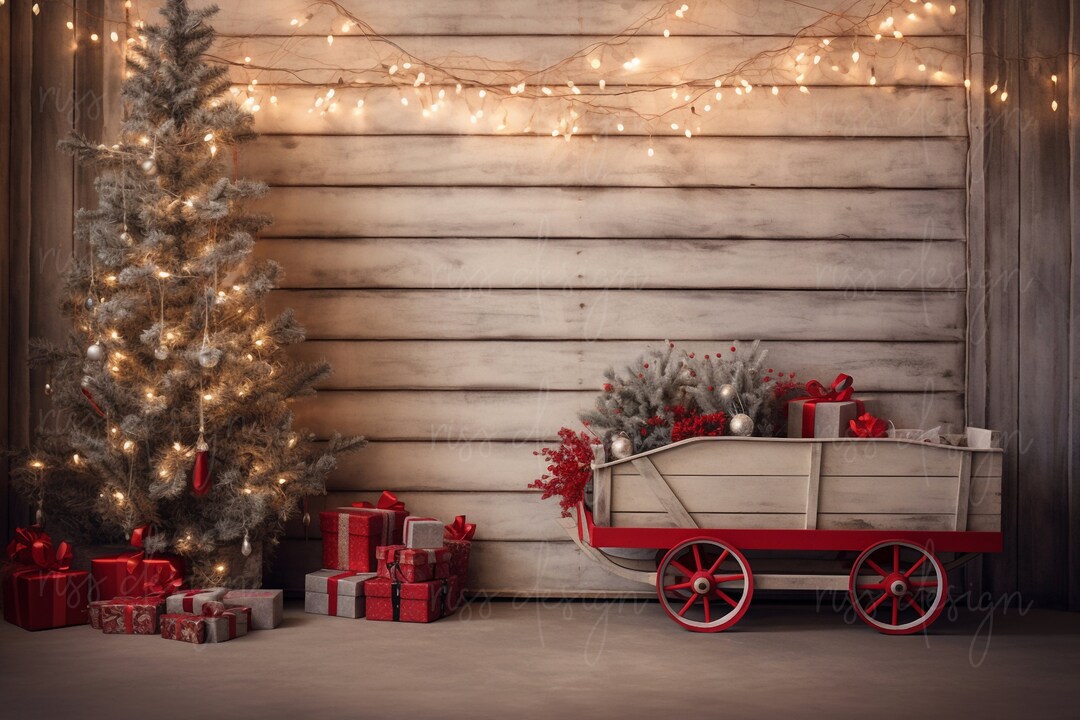Christmas Wagon and Tree Digital Backdrop / Christmas Photo / Christmas ...