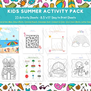 Summer Themed Activity Pack for Kids / Summer Digital Coloring Pages ...