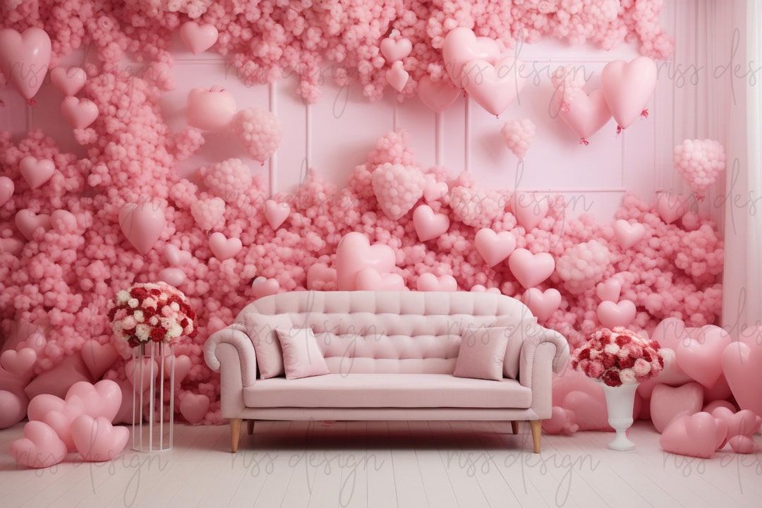 Valentine's Day Heart Balloons Digital Backdrop / Valentines Photo ...