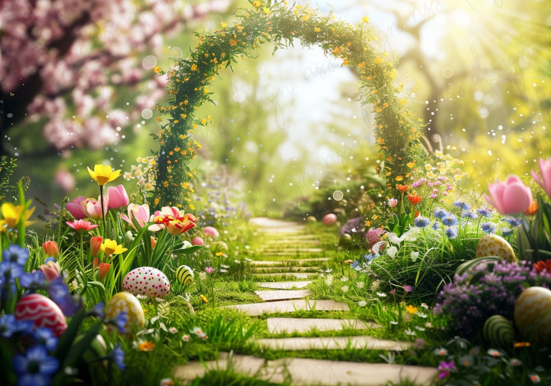 Easter Spring Themed Digital Backdrop / Easter Eggs Photo / Easter Arch ...