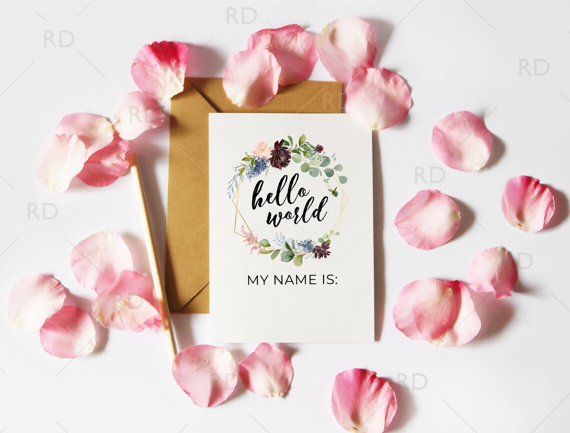 Baby Name Announcement Card Printable - PRINTABLE Card Art / Baby Name ...