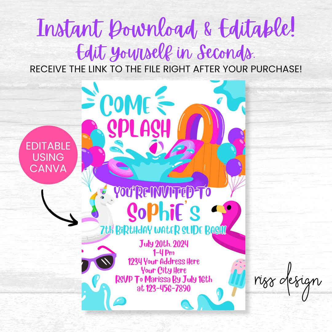 Water Slide Birthday Party Themed Invitation / PRINTABLE Birthday ...