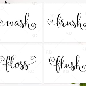 Wash Brush Floss Flush - PRINTABLE Wall Art / Bathroom Word Art ...