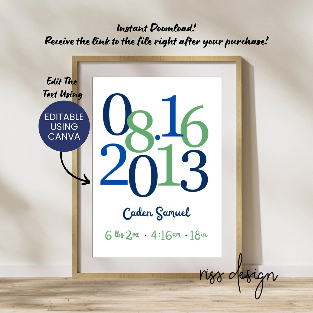 Important Date Art Printable - Birth Announcements Stats / Edit in ...