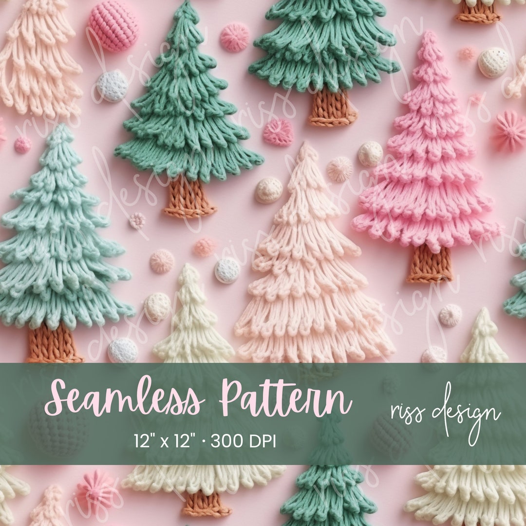 Seamless 3D Pastel Embroidered Christmas Trees Design / 12" X 12 ...