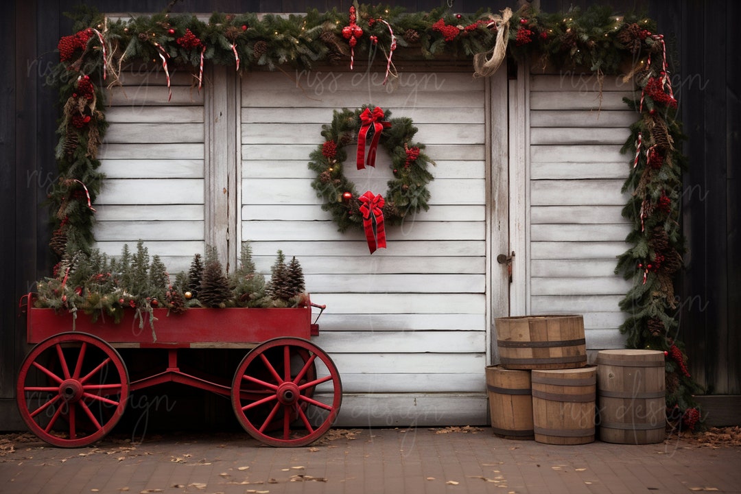 Christmas Tree and Wagon Digital Backdrop / Christmas Photo / Christmas ...