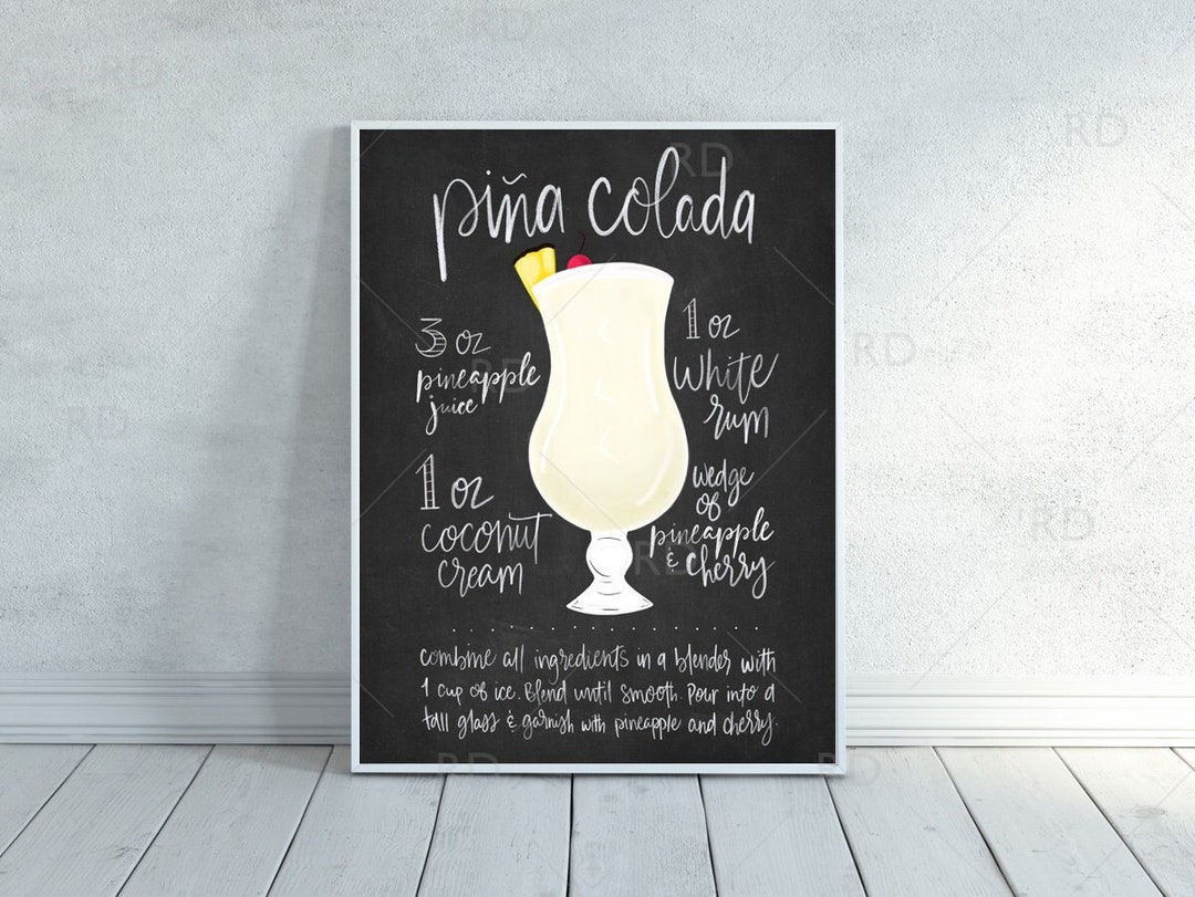 Pina Colada Chalkboard Cocktail With Recipe - PRINTABLE Wall Art ...