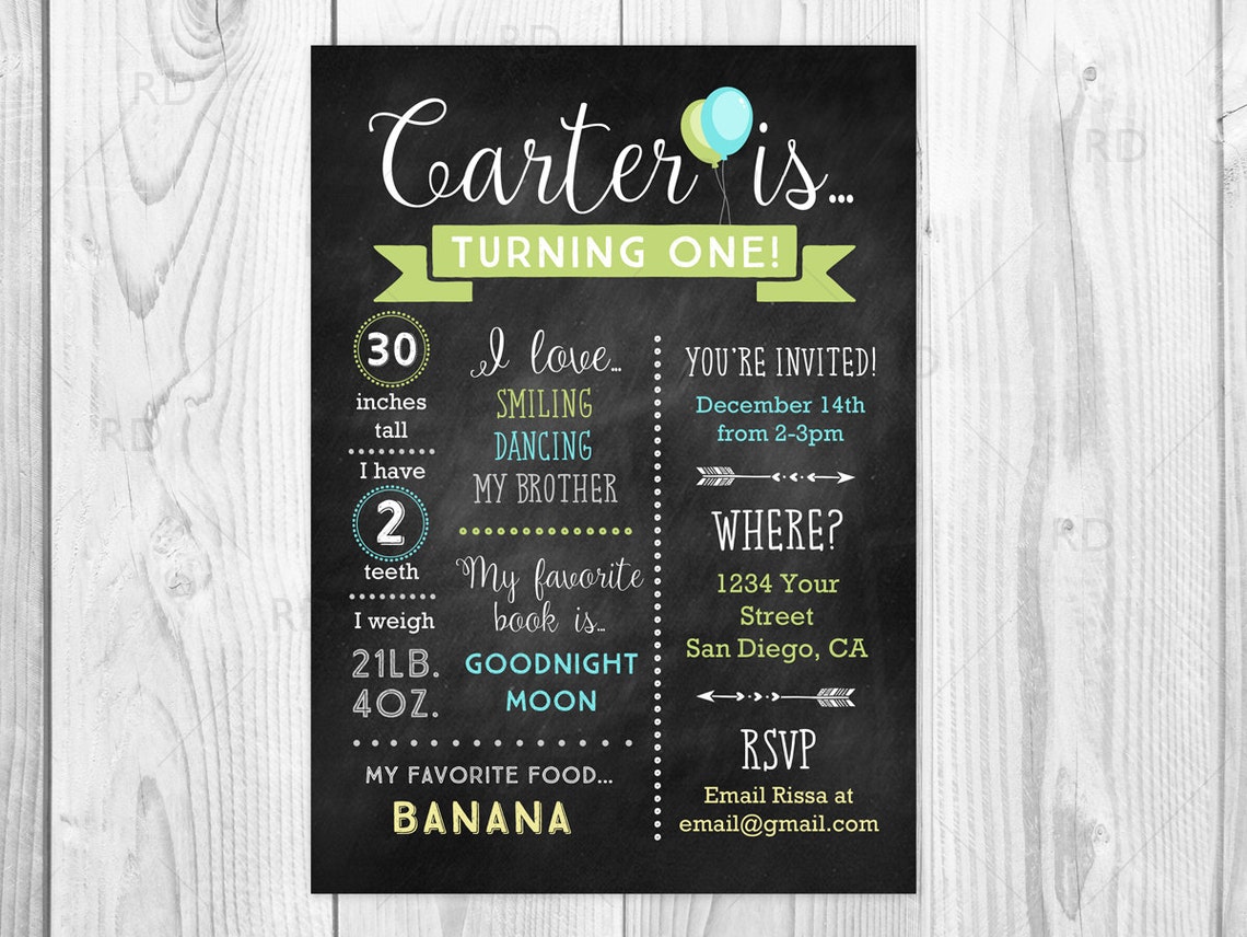 Baby's First Birthday Invitation With Chalkboard - Etsy