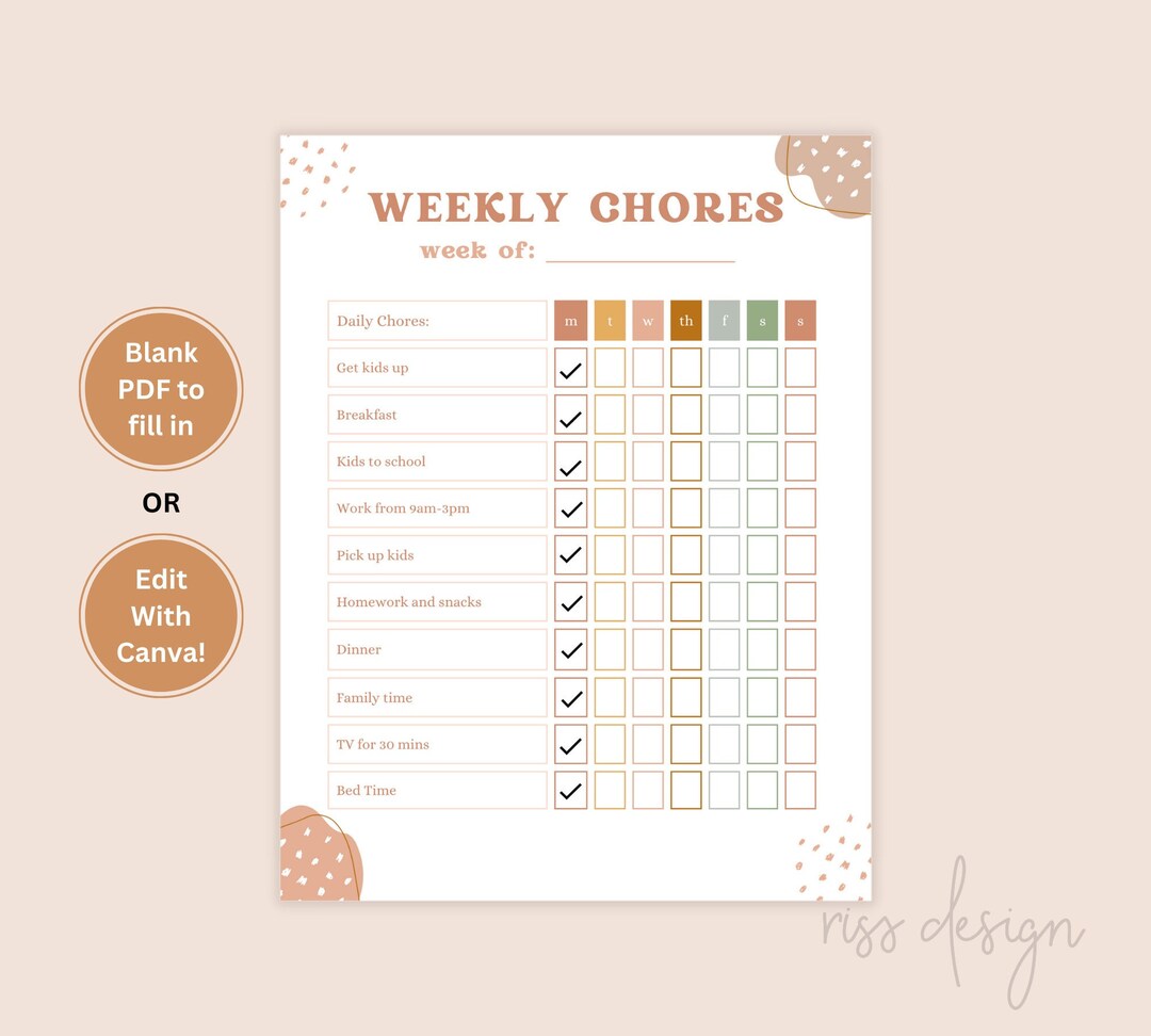Weekly to Do List | Weekly Chore Chart | Boho Themed Chore Chart | to ...