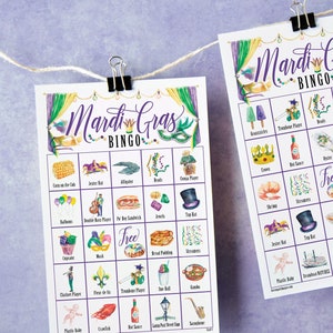Mardi Gras Bingo Cards: 50 Printable Bingo Cards, Senior Citizen ...