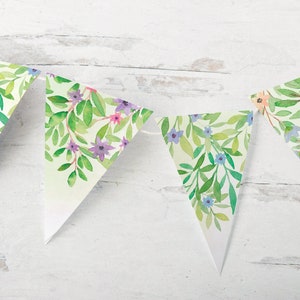 Printable Floral Bunting - INSTANT DOWNLOAD - Watercolor Leaves Flowers ...